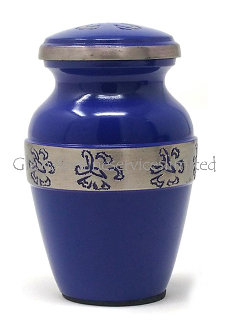 Beautiful Small Blue Urn With Nickel butterfly Band Keepsake for Human ...